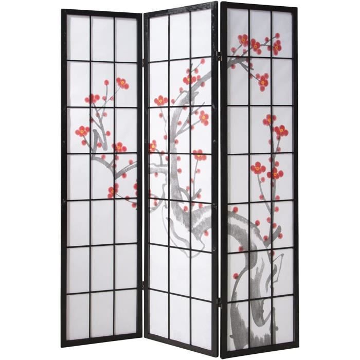 Paravent en bois noir avec fleurs de cerisier - Modèle LI-3 pan Pliante ...
