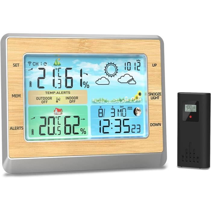 Station météo avec capteur sans Fil,Thermomètre hygromètre intérieur extérieur sans Fil,Écran ...