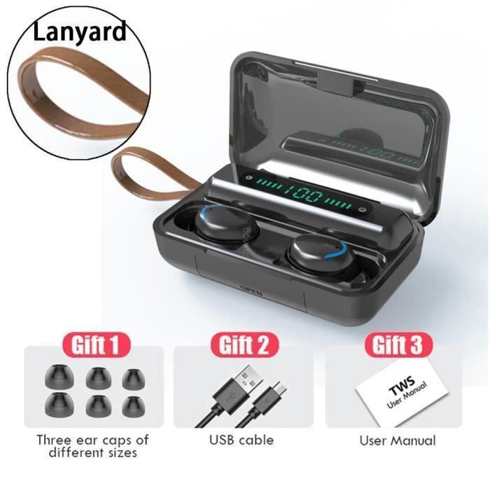 Lanière de couleur noir Écouteurs Sans Fil TWS F9 V5.0, Casque d'Écoute Stéréo Pour Sport ...