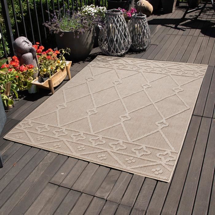 Tapis d'intérieur d'extérieur résistant berbère CARPETTEX - Beige - 240 x 340 cm - Style ...