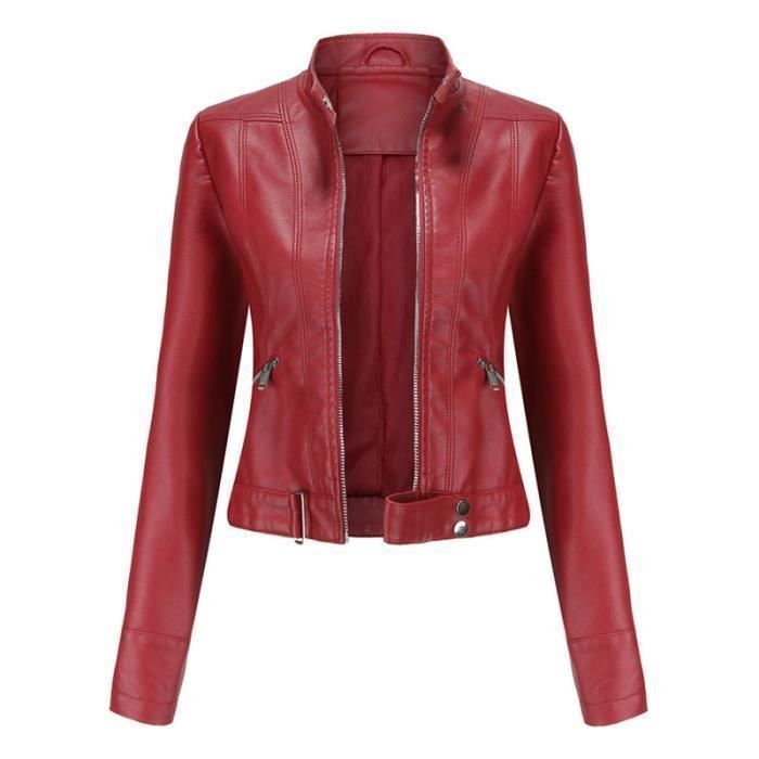 Veste Femme en Cuir Courte Casual Slim Fit Uni Veste en Cuir PU ...