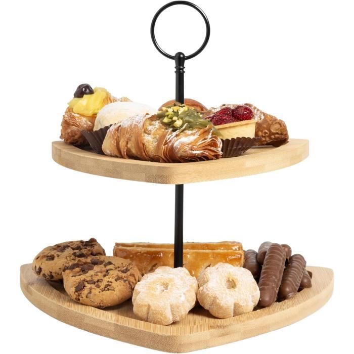 Présentoir À Gâteau À 2 Étages En Bambou Forme Triangulaire ...
