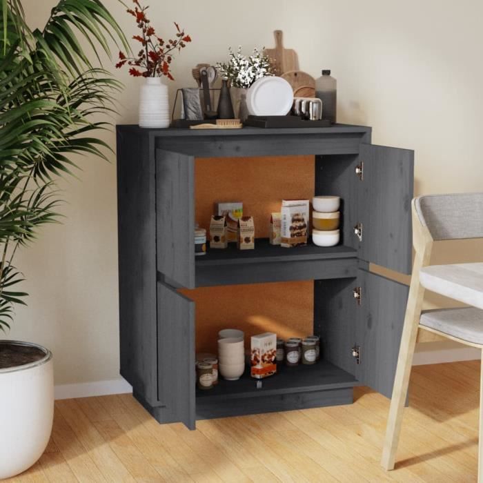 FAN - Buffets | bahuts - Buffet Gris 60x34x75 cm Bois massif de pin ...