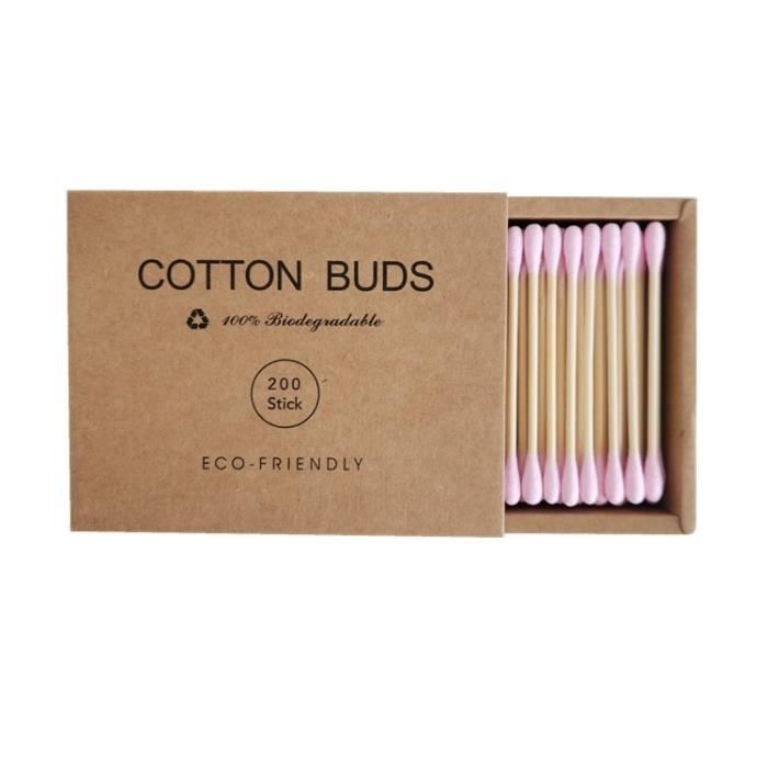 COTON-TIGE - CURE-OREILLE,Pink--Cotons tiges à Double tête en bambou ...