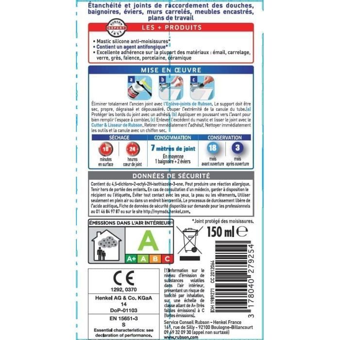 Rubson Je Jointe Mastic Transparent 150 ml, mastic étanche anti ...