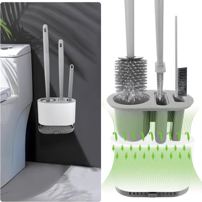 Brosse WC en silicone avec support à séchage rapide, brosse WC multifonction 3 en 1, brosse WC ...