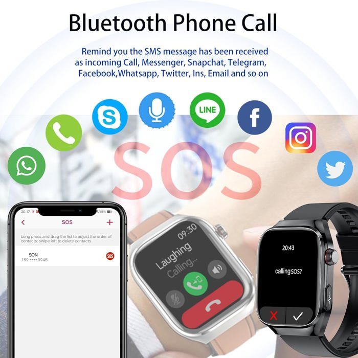 Montre connectée ECG - ZOKKO - Réponse à l'appel - Écran AMOLED 2,04 ...