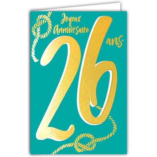 Carte Anniversaire 26 Ans En Or Doré Brillant En Relief Texturé Pour ...