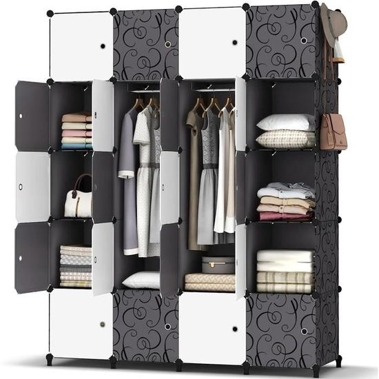 Armoire Penderie 20 Cube Portable Étagère de Rangement Garde-Robe de Rangement avec 3 Tige ...