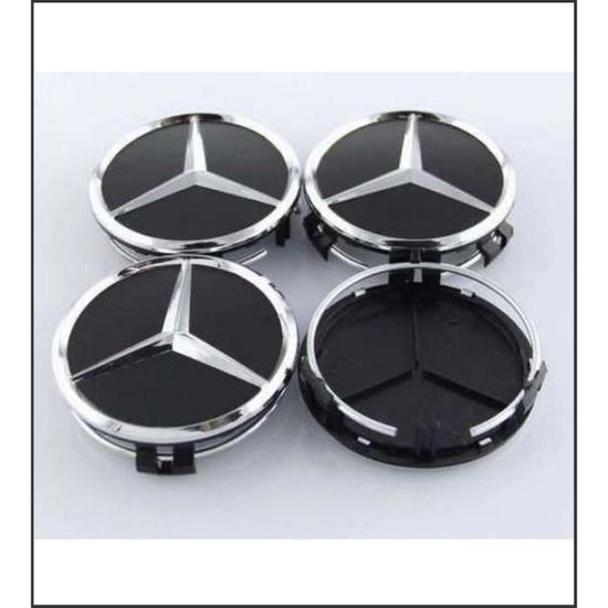 4 Logos Emblème Mercedes Jante Cache Moyeu Centre De Roue Insigne Noir ...