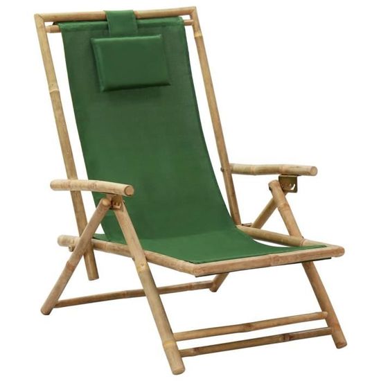 Chaise de relaxation inclinable Vert Bambou et tissu - DIO7380741799429 - Cdiscount Jardin