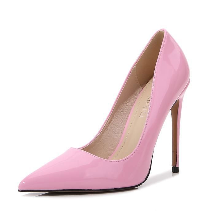 GRMTCOLT® Rose Fête Talons Hauts Pointus Pu Cuir Verni 12cm Escarpins ...