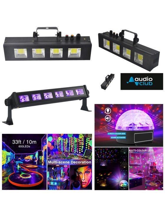 Jeux de lumière STROBE A LEDS COB 4 x 20W AUDIO CLUB + Astro Ball Magic ...