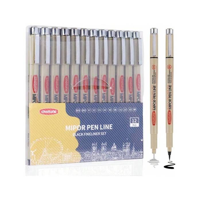 Lot de 12 feutres fins noirs micro-feutres, encre archives résistante à ...