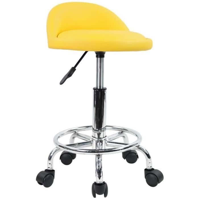 Tabouret Roulant en Cuir PU Rond avec Dossier réglable en Hauteur ...