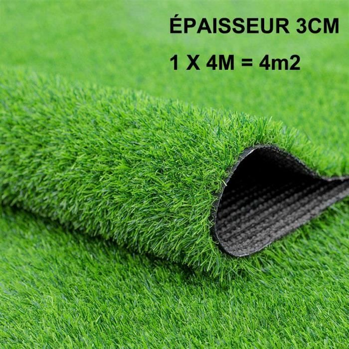 Gazon artificiel - 1 x 4 m - Épaisseur 3 cm - Polyéthylène - Traitement UV - Cdiscount Jardin