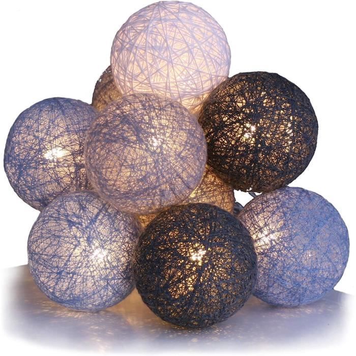 10 Boule De Coton Guirlande Lumineuse Led À Piles Avec Minuteur En ...