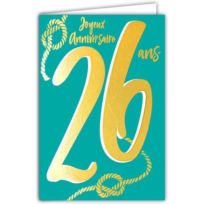 Carte Anniversaire 26 Ans En Or Doré Brillant En Relief Texturé Pour Homme Femme-Texte Coloré ...