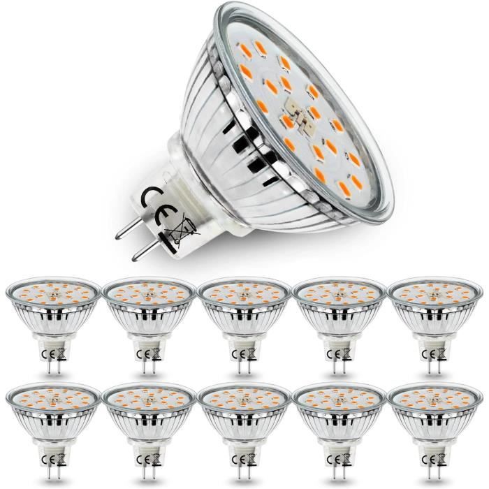 Lot de 10 Ampoules LED MR16 GU5.3, Blanc Chaud 3000K, 5W Équivalent à 45W Ampoule Halogène, AC ...