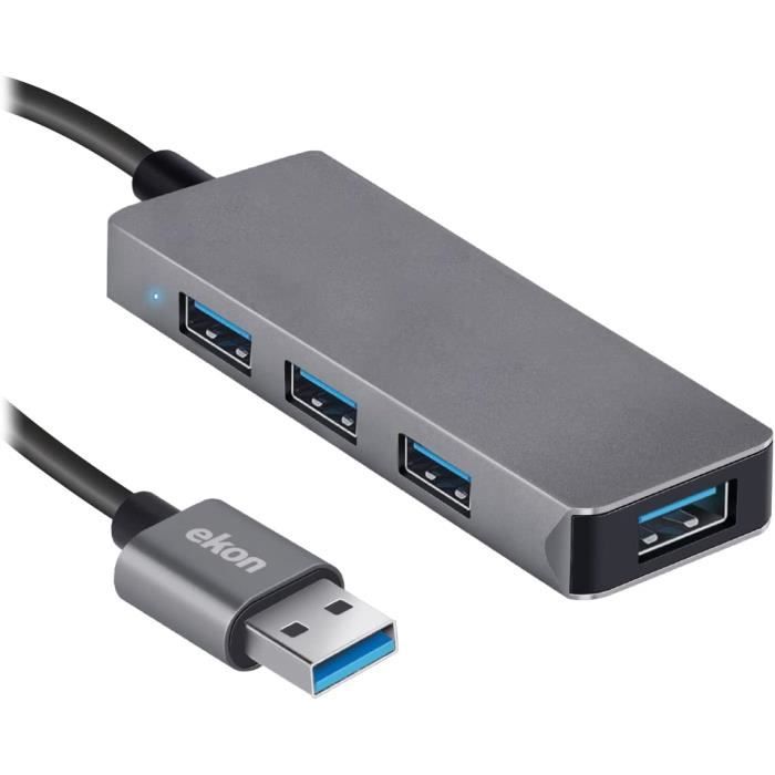 Ekon HUB Multiport 4 Ports USB-A Métal USB-A 2.0 USB 3.0 Câble USB-A ...