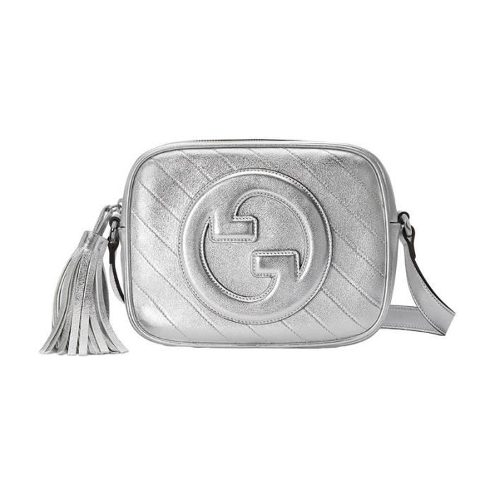 GUCCI Blondie petit sac bandoulière rond en cuir métallisé argenté pour ...
