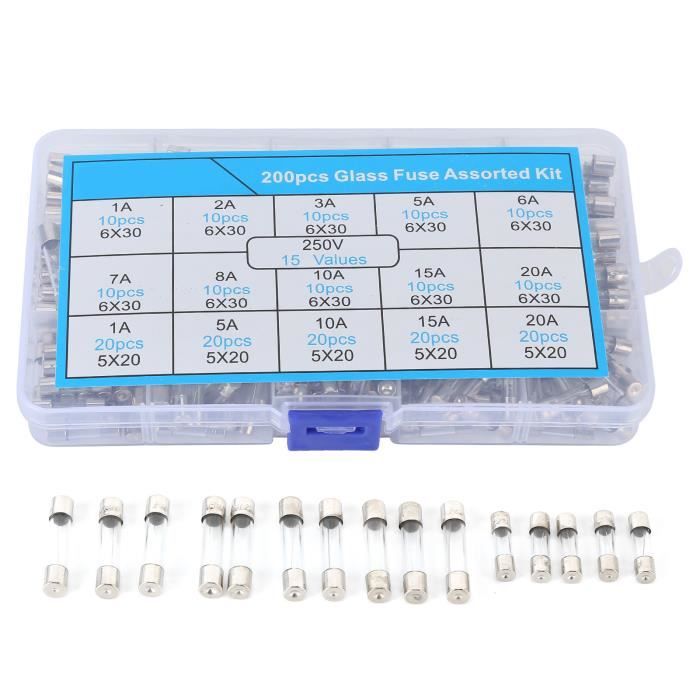 YOSOO fusible de sécurité 200 pièces fusible tube en verre de sécurité 1-20A 250V 6x30mm 5x20mm ...
