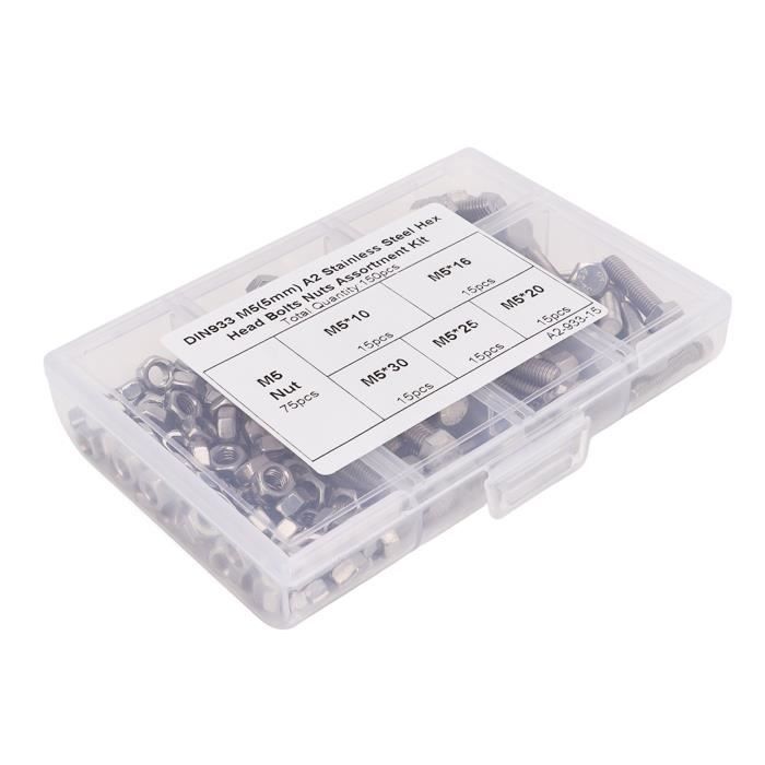 Mxzzand Jeu d'écrous à vis M5 Jeu de fixations à vis M5, Kit d'assortiment de boulons et écrous ...