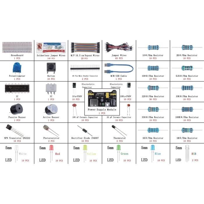 37 valeurs 480 pièces Kit Amusant de Composants électroniques avec ...