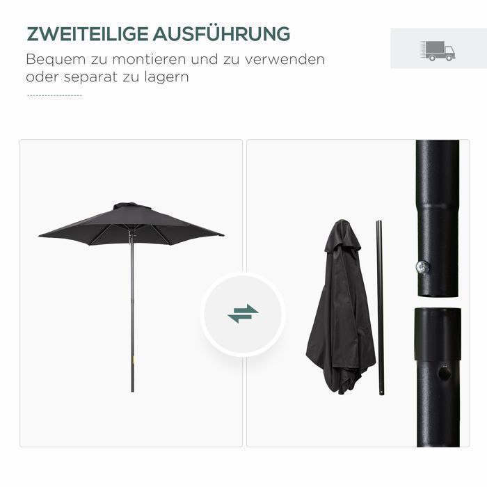 Parasol de 196 cm de diamètre, parasol pivotant avec fonction pliable ...
