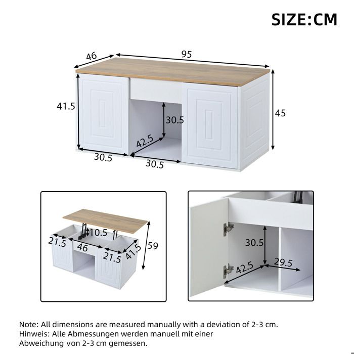 Table Basse Relevable Hydraulique 95x46x45-59 cm, Table de Salon Bureau ...