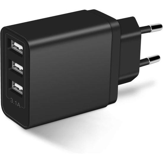 Embout Chargeur USB Multiple (Noir), Prise USB 15,5W à 3 Ports ...