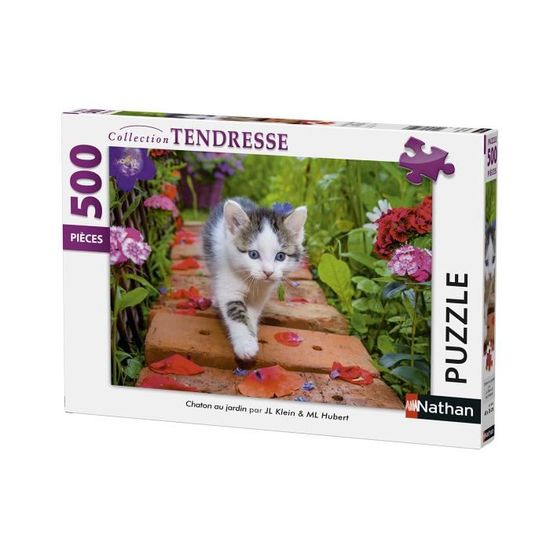 Puzzle Animaux - NATHAN - Chaton au Jardin - 500 pièces - Adulte ...