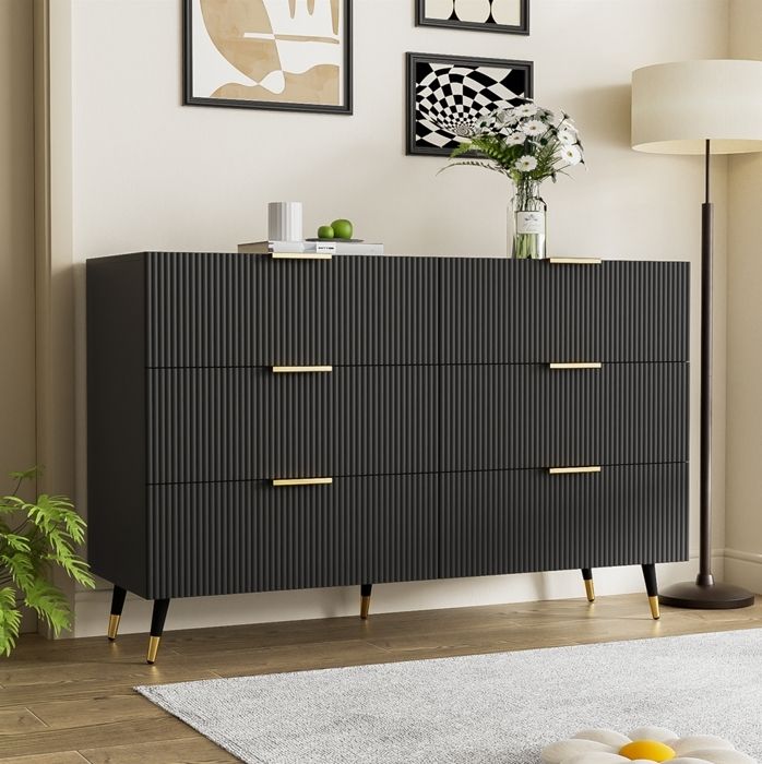 Buffet Bahut 6 Tiroirs Noir Finition Mate Buffet Moderne Commode de ...