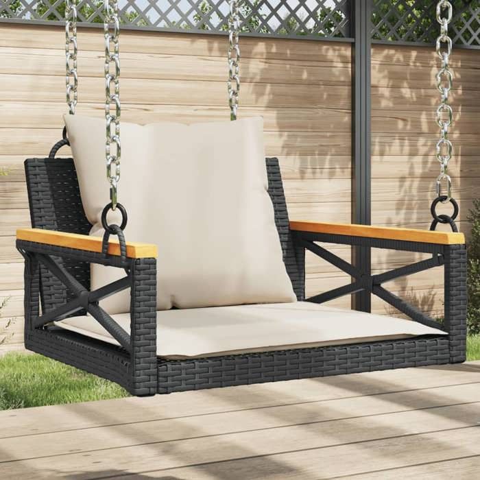 VidaXL Balancelle avec coussins noir 63x62x40 cm résine tressée ...