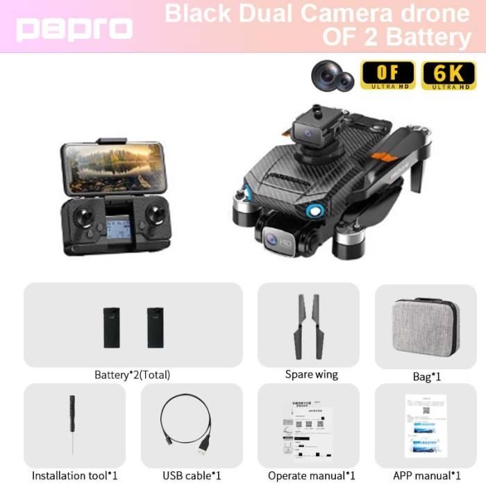 6K-Noir-OF-2B-KBDFA P8 Pro Brushless GPS Dron, 4K Touriste Caméra WIFI ...