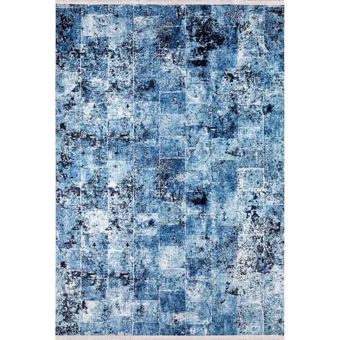 Tapis d'Impression Numérique Moderne en Polyester Bleu - Tapis Lavable ...