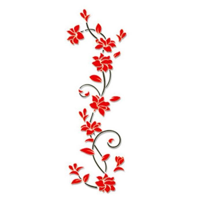 Stickers Muraux 3D Romantique Rose Fleur Motif Sticker Amovible Rouge ...