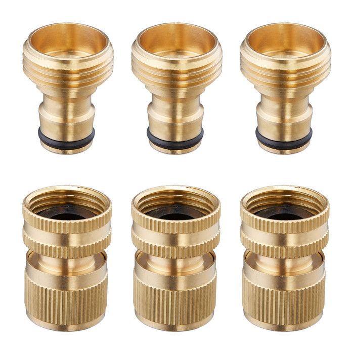Relaxdays Adaptateur de tuyau d'arrosage en lot de 3, 3/4'', laiton, raccord rapide pour tuyau d ...