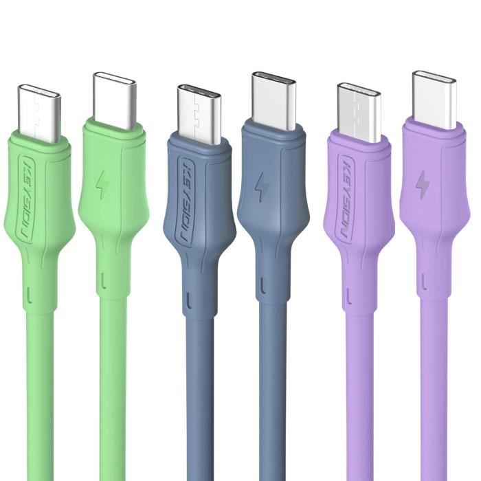 Lot De 3 Câbles Usb C Vers Usb C [Gris + Vert + Violet 100 Cm], Câble ...