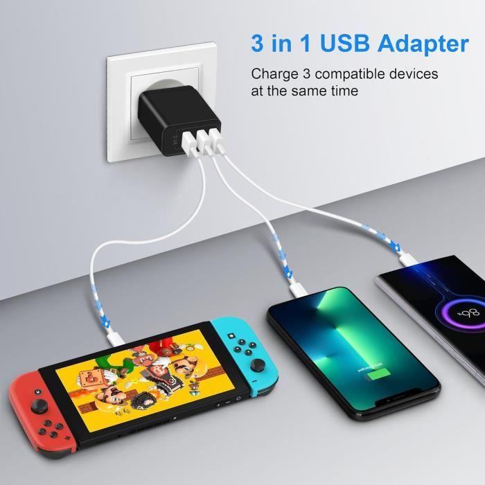 Embout Chargeur USB Multiple (Noir), Prise USB 15,5W à 3 Ports ...