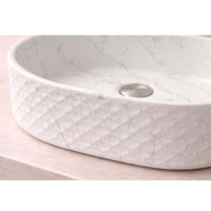 Vasque à poser ovale relief - OTITEC - 55x35 cm - Blanc mat effet ...