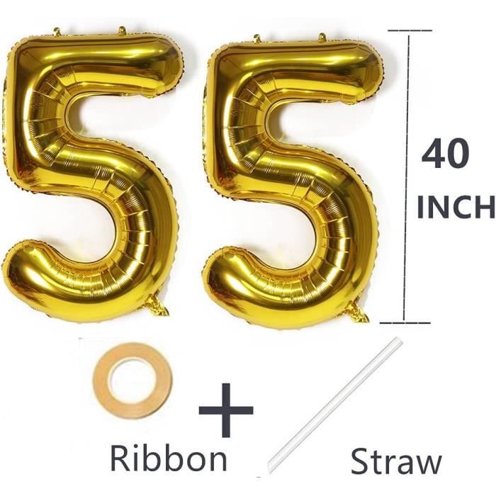Ballon Anniversaire 55 Ans Or, 100 Cm Ballon Chiffre Numéro 55 Or ...