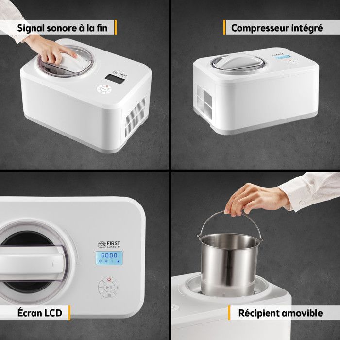 Machine à glace | 1,5 L | Compresseur | Récipient amovible en acier ...