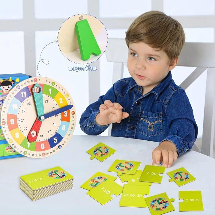 Horloges d'apprentissage en bois jouets éducatifs pour enfants, horloge ...