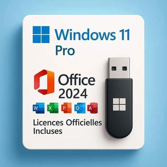 PACK WINDOWS 11 SUR CLE USB BOOTABLE + LICENCE WINDOWS 11 PRO + LICENCE OFFICE 2024 PRO PLUS ...