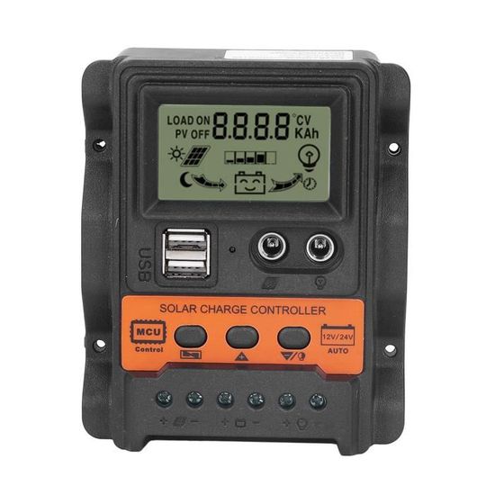 Contrôleur de Charge Solaire - GAROSA - K1688 - Écran LCD - 2 Sorties USB - 12V/24V 20A ...