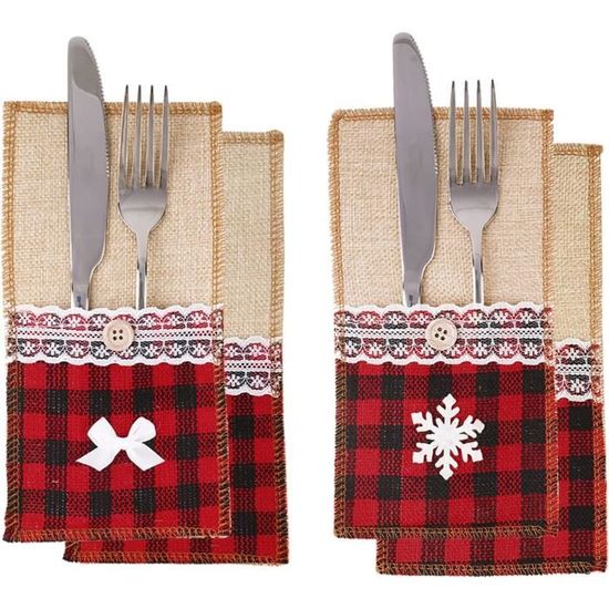 12Pcs Noël Couverts Sac Toile Jute 20X10Cm Porte Couverts Poches Pochette De Vaisselle ...