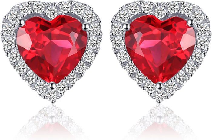 3.76Ct Elégant Forme Cœur Rubis Rouge De Synthèse Boucles D'Oreilles ...
