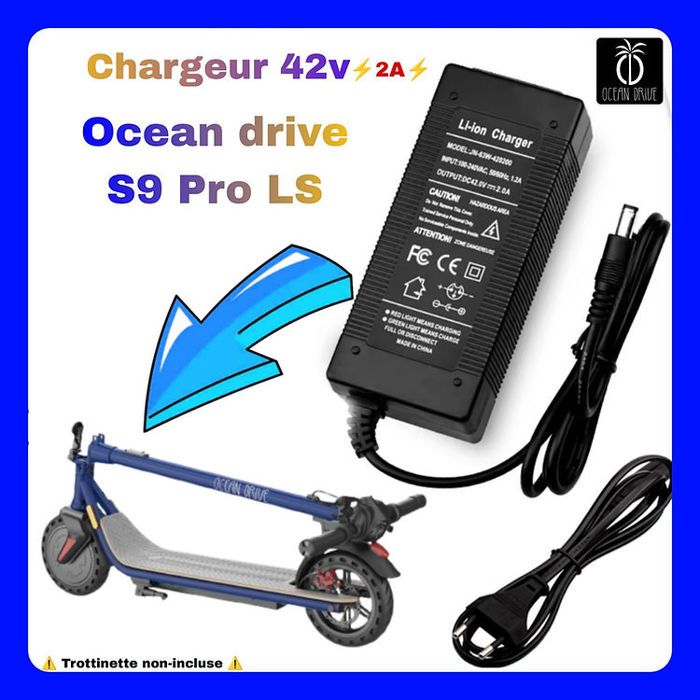 Chargeur trottinette électrique Ocean Drive S9 PRO LS 42v2A pour 36v ...