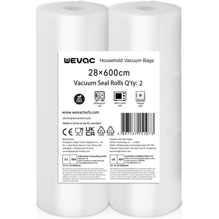 Wevac Lite Rouleau Sous Vide Alimentaire 2 Rouleaux 28x600cm, Gaufrés ...